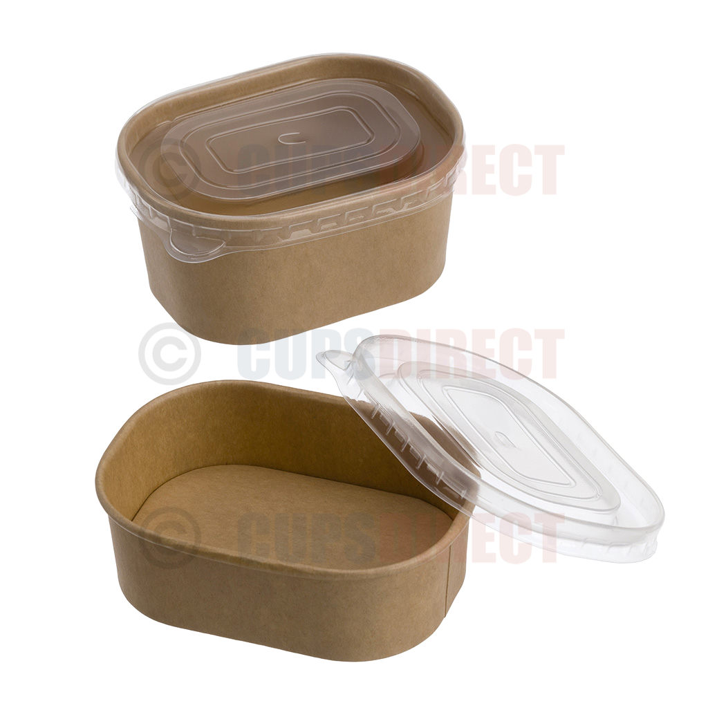 Kraft Mini Rectangular Side Bowls (165/265ml) – PE-Lined, PP Lids.