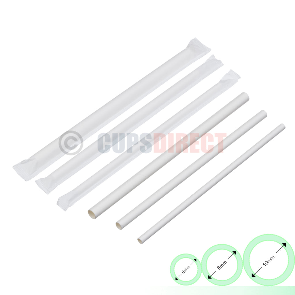 Individually Wrapped White Paper Straw Range, 6 / 8 / 10mm drink Straws ...