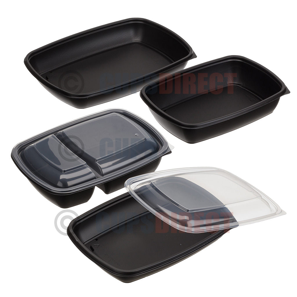 Sabert Fastpac Rectangular PP Bases - Microwaveable Black Food ...